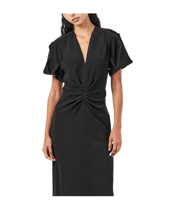 Victoria Beckham Gathered V-neck Midi Dress