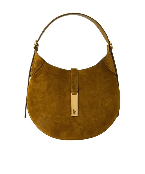 Polo Ralph Lauren Suede Shoulder Bag With Pony Motif - Brown