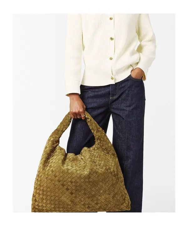 Bottega Veneta Large Woven Genuine Leather Shoulder Bag - Brown