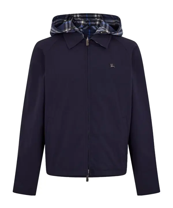 Burberry Spread Collar Hooded Jacket With Plaid Lining