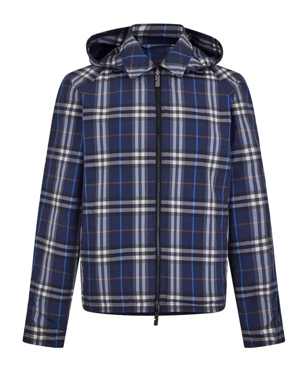 Burberry Spread Collar Hooded Jacket With Plaid Lining