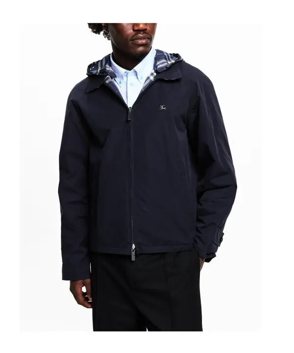 Burberry Spread Collar Hooded Jacket With Plaid Lining