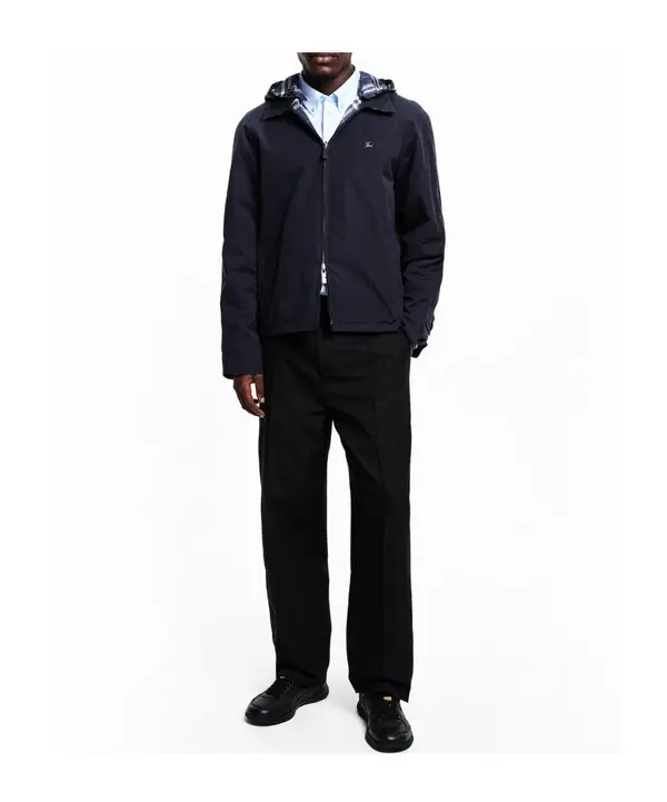 Burberry Spread Collar Hooded Jacket With Plaid Lining