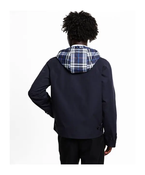 Burberry Spread Collar Hooded Jacket With Plaid Lining