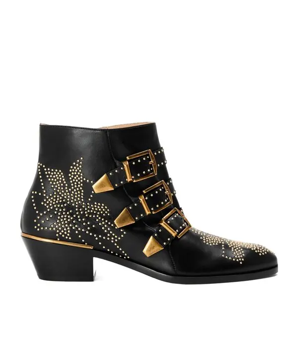 Chloé Susan Side Zipper Ankle Boots With Floral Stud Embellishment