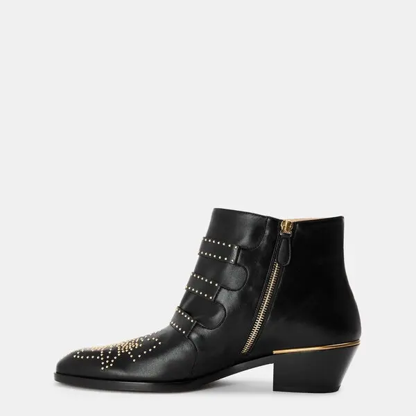 Chloé Susan Side Zipper Ankle Boots With Floral Stud Embellishment