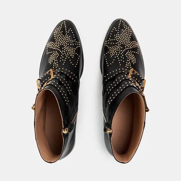 Chloé Susan Side Zipper Ankle Boots With Floral Stud Embellishment