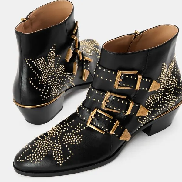 Chloé Susan Side Zipper Ankle Boots With Floral Stud Embellishment