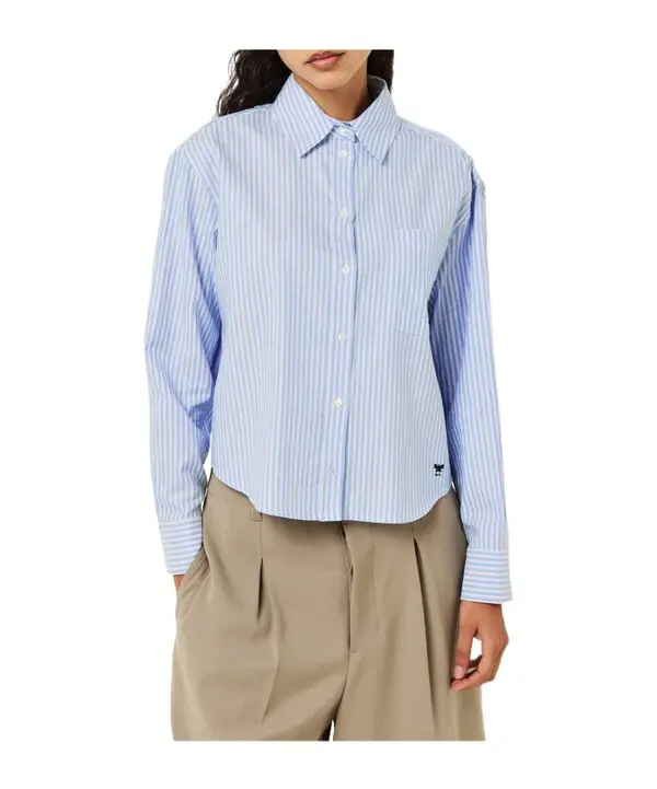 Max Mara Cropped Long Sleeve Striped Shirt - Blue