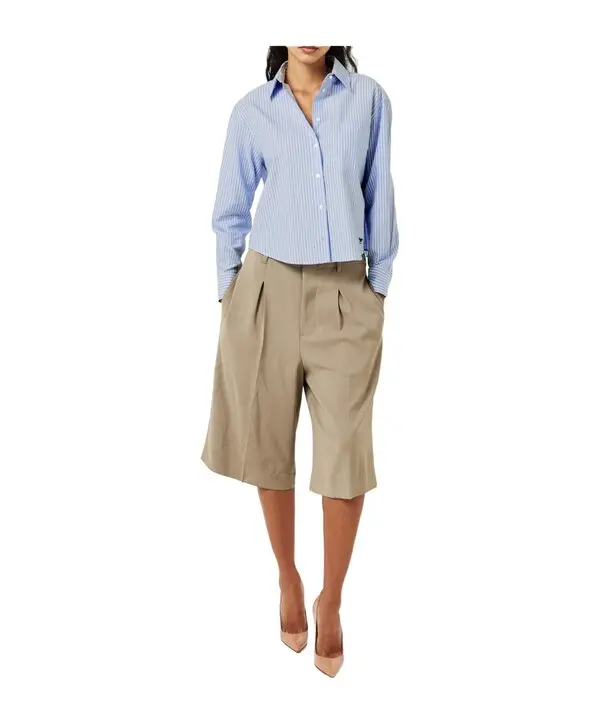 Max Mara Cropped Long Sleeve Striped Shirt - Blue