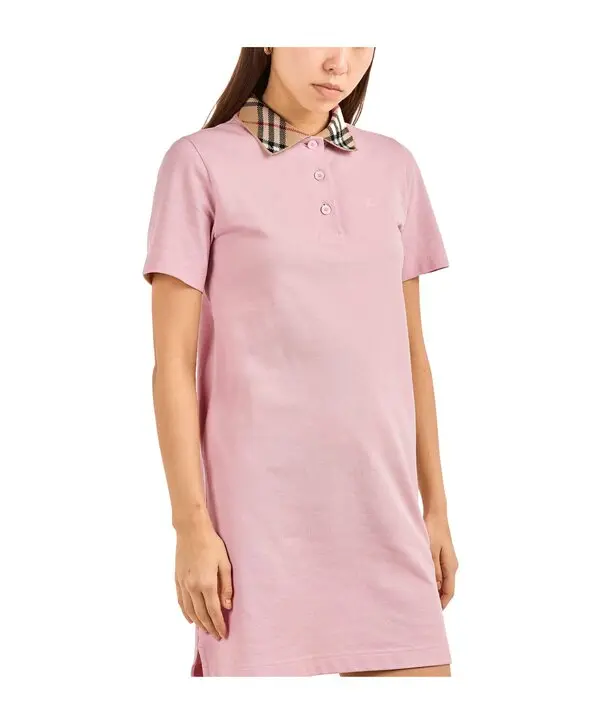 Burberry Short Sleeve Dress With Plaid Collar - Pink