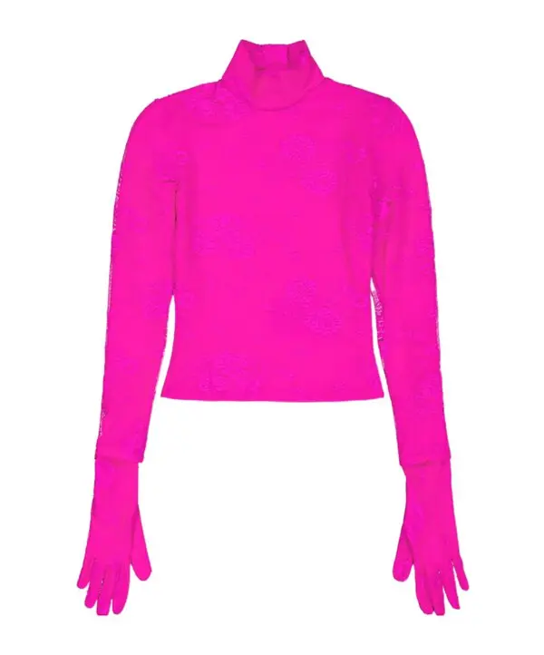 Balenciaga Long-sleeve Printed High Neck Cropped Top
