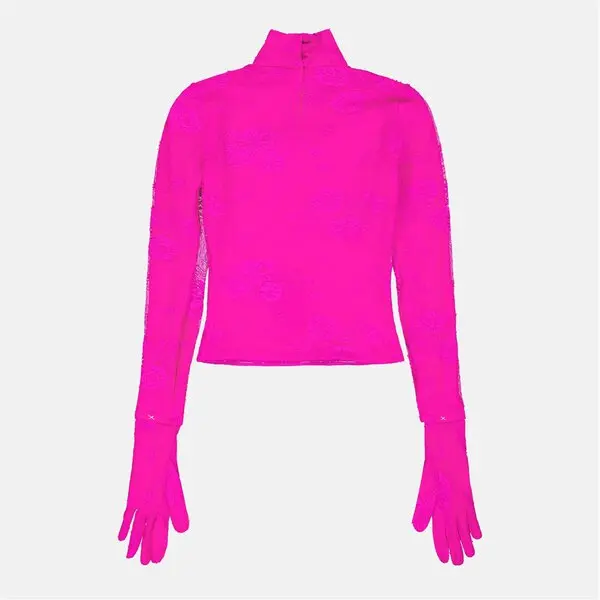 Balenciaga Long-sleeve Printed High Neck Cropped Top