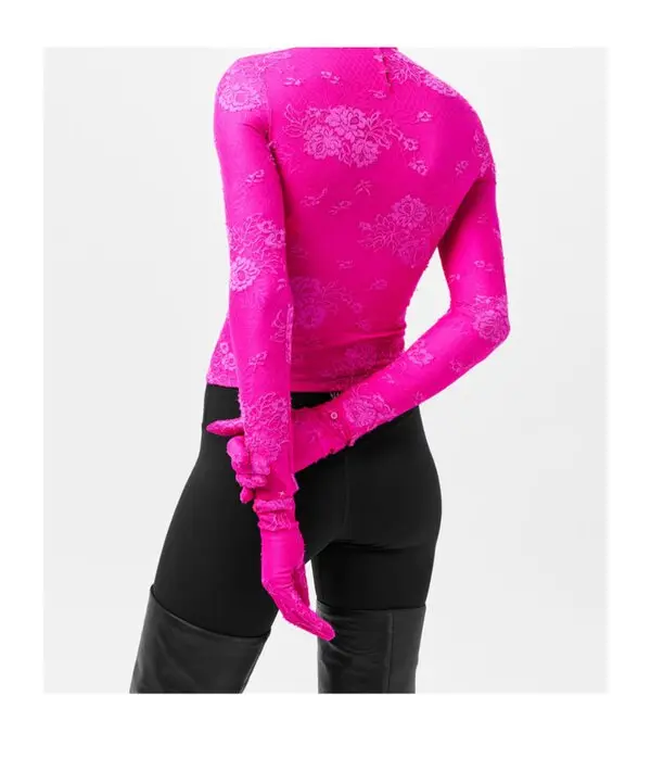 Balenciaga Long-sleeve Printed High Neck Cropped Top