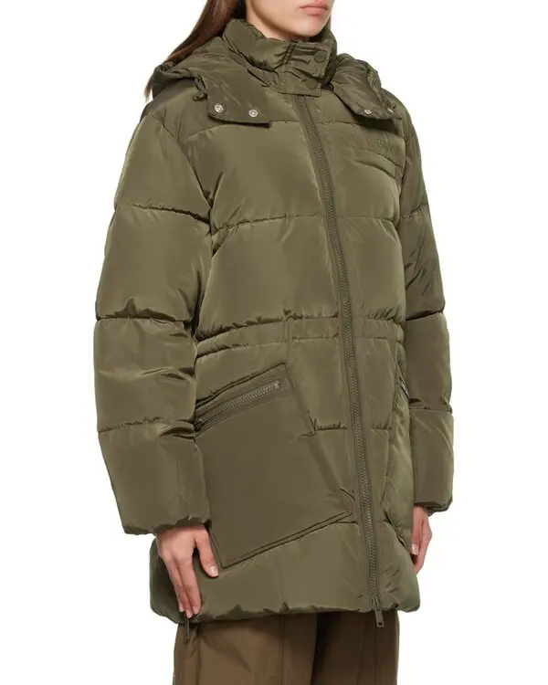 GANNI Oversized Puffer Midi Jacket With Logo
