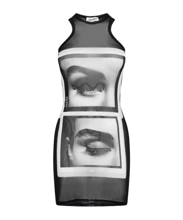 JEAN PAUL GAULTIER Sleeveless Semi-transparent Printed Mini Dress - Black