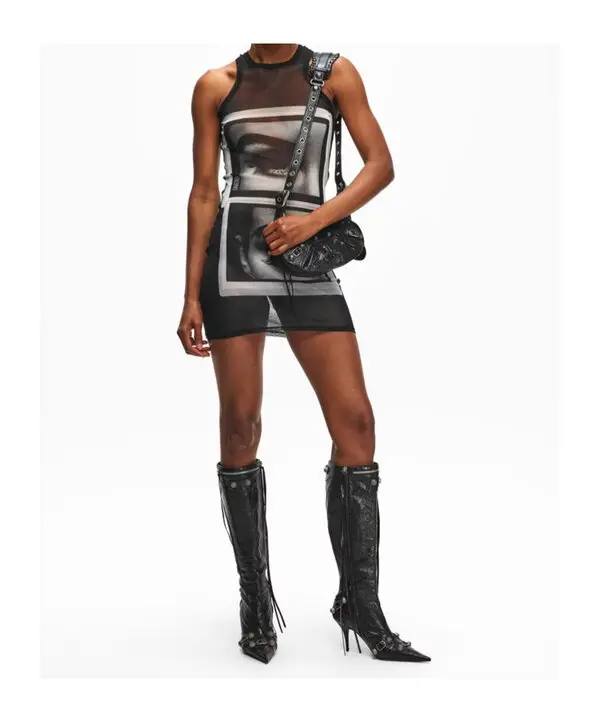 JEAN PAUL GAULTIER Semi-transparent Printed Mini Dress
