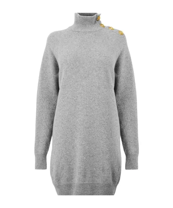 Balmain Knit Turtleneck Mini Dress With Button Detail