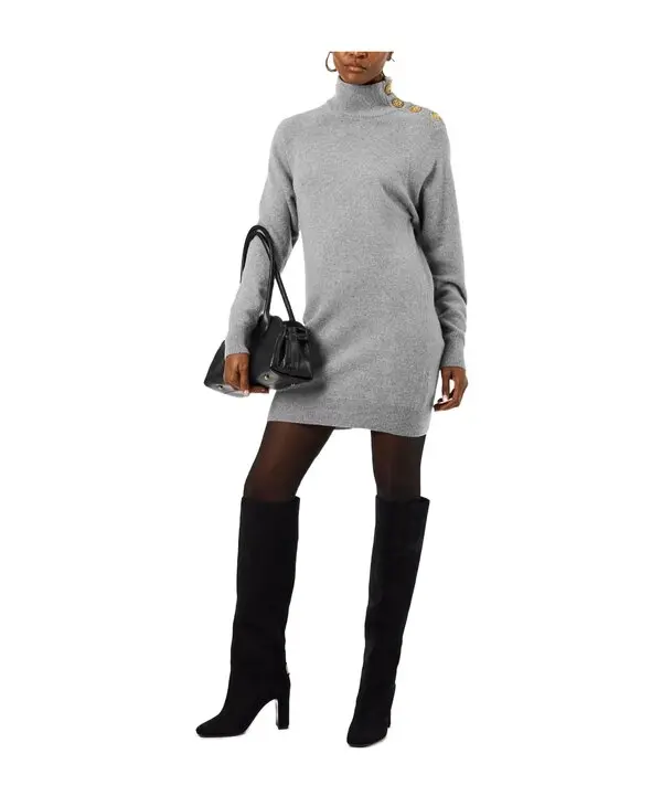 Balmain Knit Turtleneck Mini Dress With Button Detail
