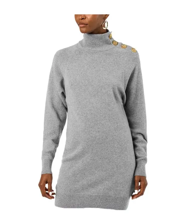 Balmain Knit Turtleneck Mini Dress With Button Detail