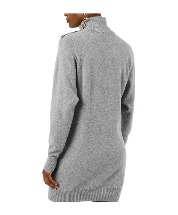Balmain Knit Turtleneck Mini Dress With Button Detail