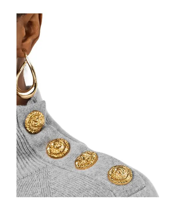 Balmain Knit Turtleneck Mini Dress With Button Detail