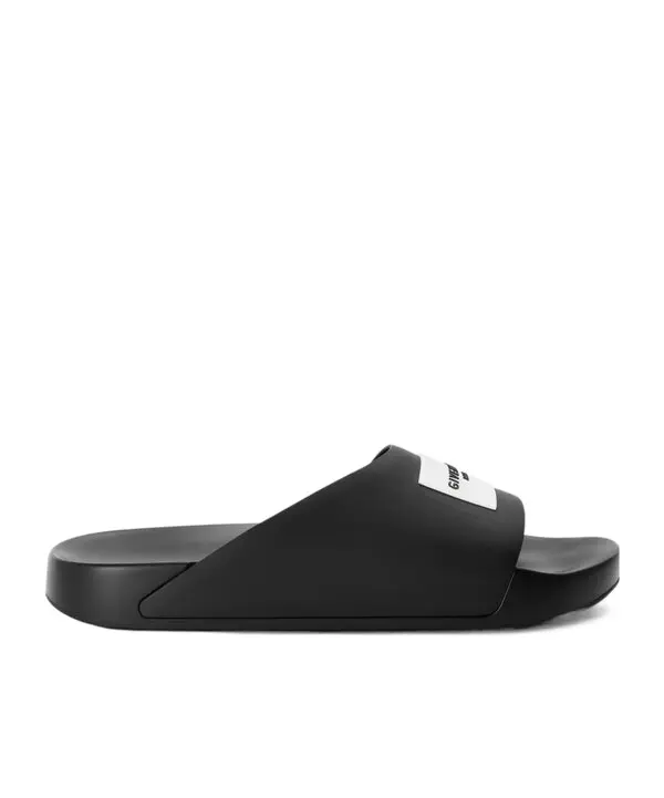 Givenchy Logo Open Toe Flat Slides - Black