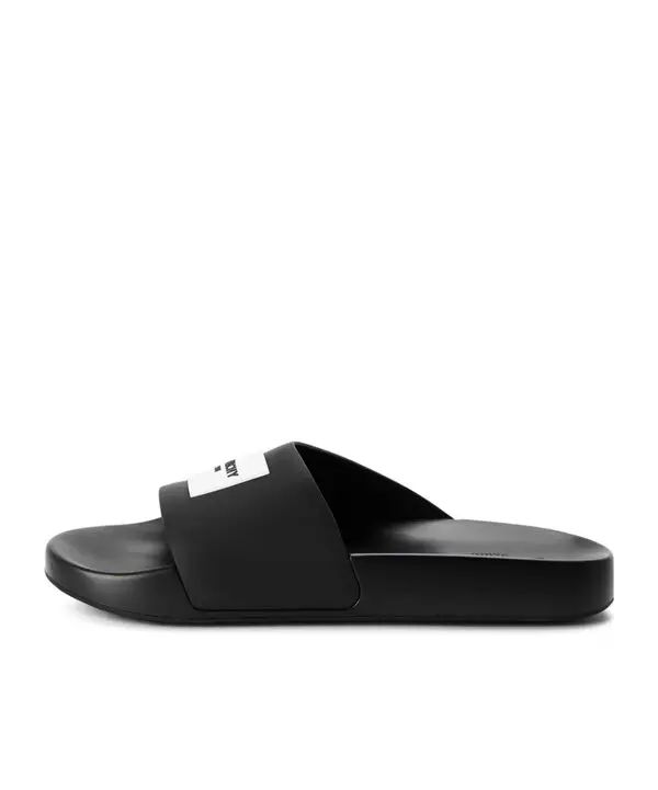 Givenchy Logo Open Toe Flat Slides - Black