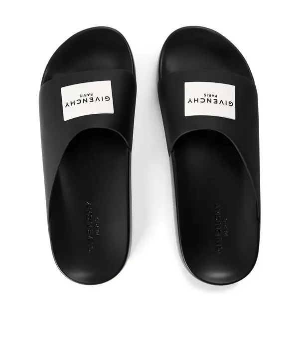 Givenchy Logo Open Toe Flat Slides - Black