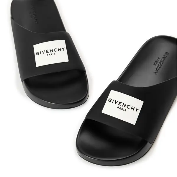 Givenchy Logo Open Toe Flat Slides - Black