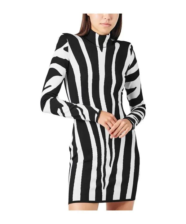 Balmain Zebra Print Mini Dress With Zip Up