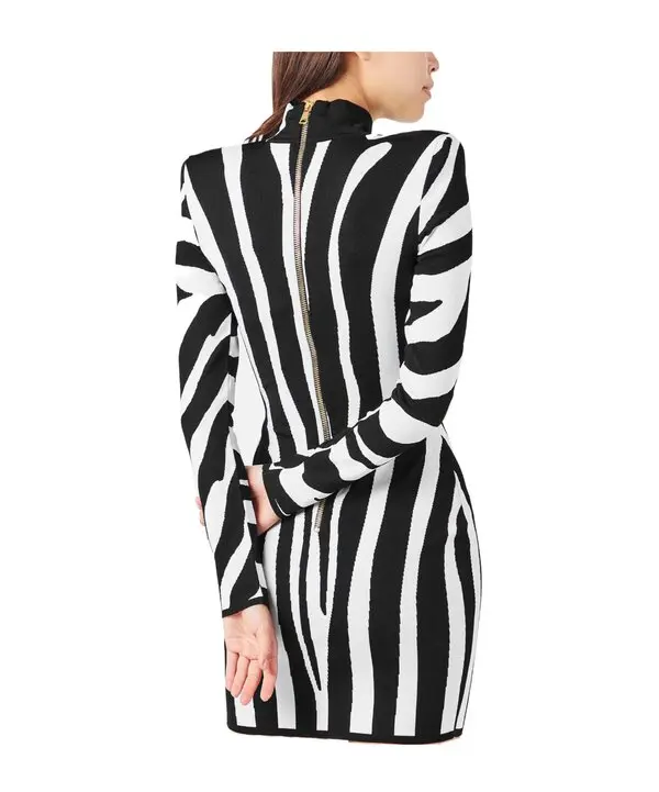 Balmain Zebra Print Mini Dress With Zip Up