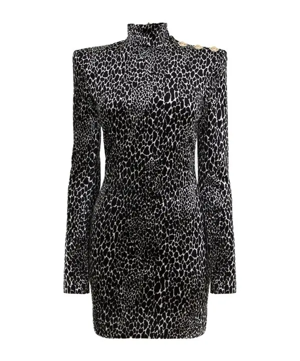 Balmain Leopard Print High Neck Mini Dress