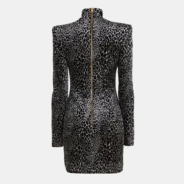 Balmain Leopard Print High Neck Mini Dress