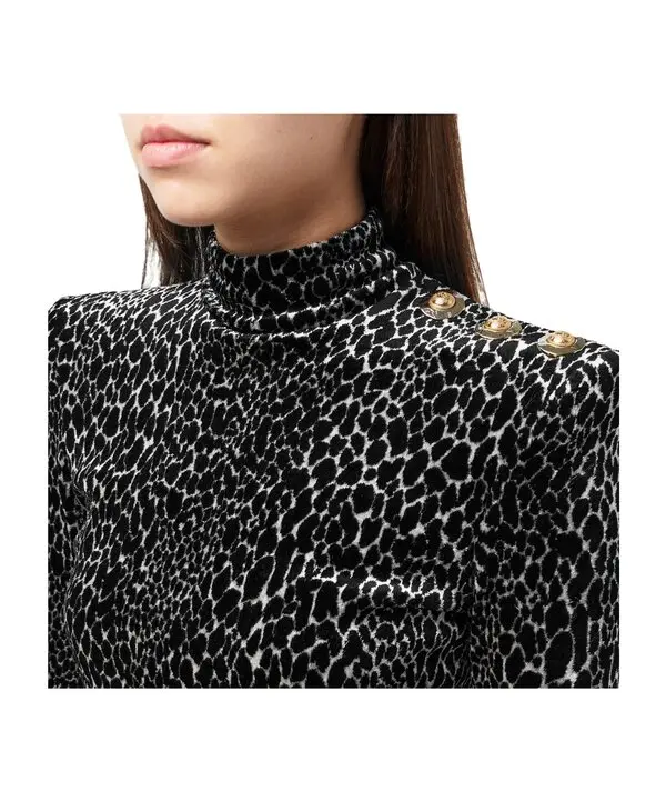 Balmain Leopard Print High Neck Mini Dress