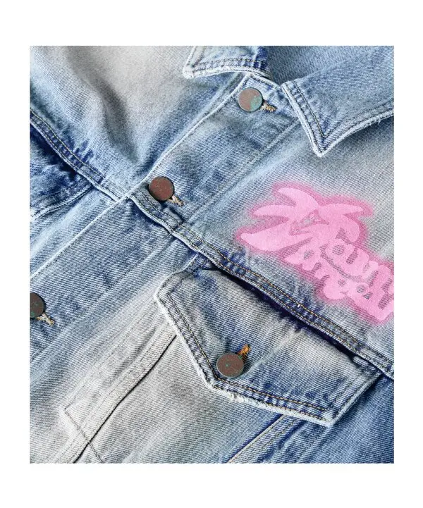Palm Angels Single-breasted Denim Jacket With Pink Print