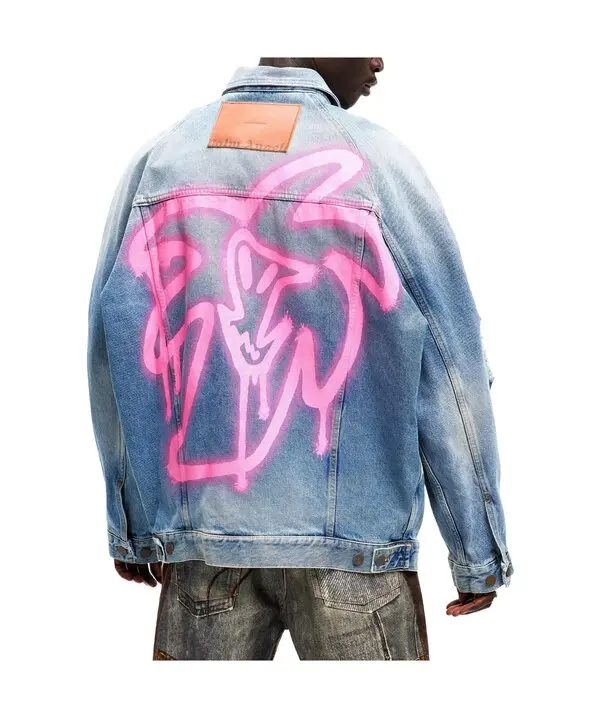 Palm Angels Single-breasted Denim Jacket With Pink Print