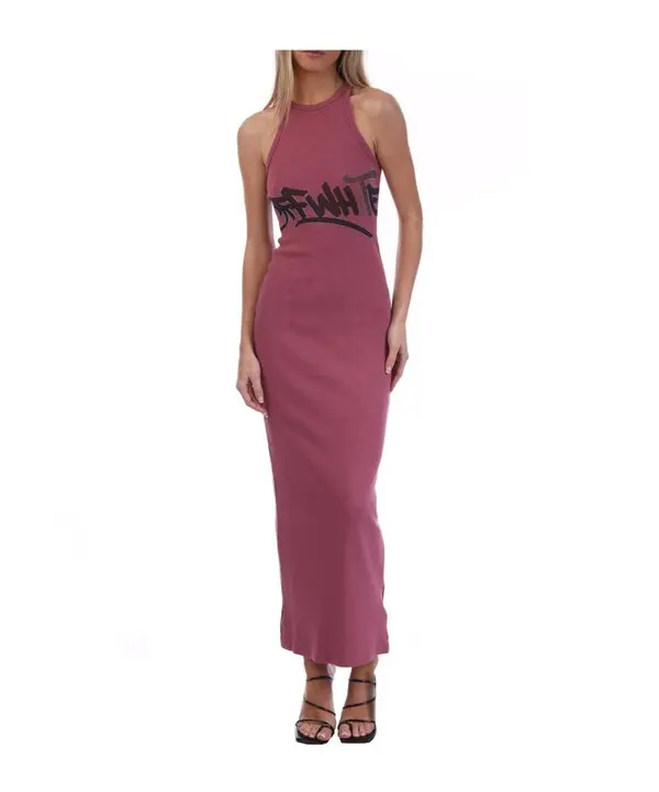 Off-White Ribbed High-neck Sleeveless Maxi Dress