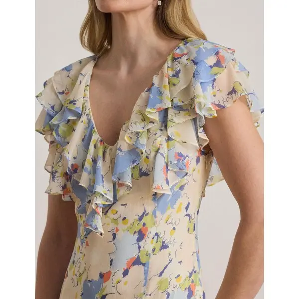 Ralph Lauren Floral Ruffled Maxi Dress - Nude