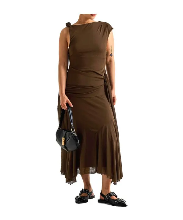 GANNI Sleeveless Off-shoulder Maxi Dress With Layered Ruffle Hem