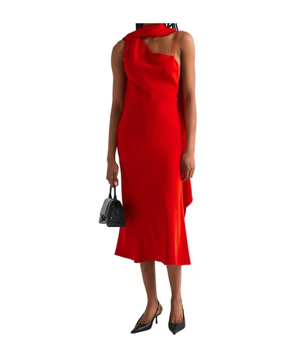 Balenciaga One-shoulder Draped Midi Dress