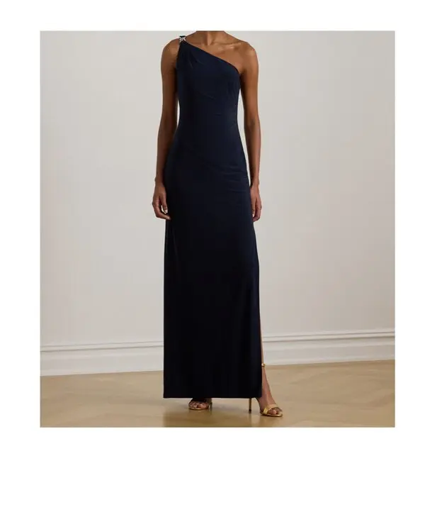 Ralph Lauren One-shoulder Gown With Rhinestone Detail