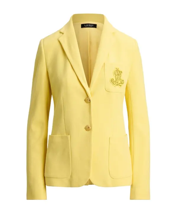 Ralph Lauren Classic Slim-fit Cotton Blazer With Embroidered Emblem - Yellow
