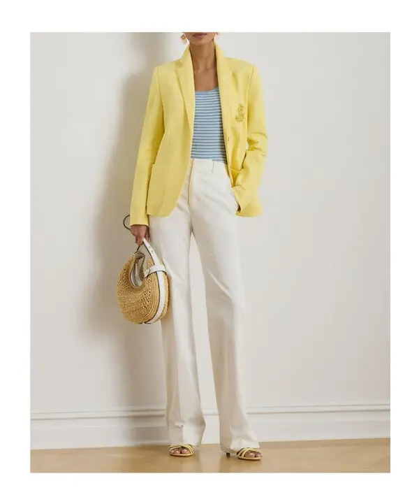 Ralph Lauren Classic Slim-fit Cotton Blazer With Embroidered Emblem - Yellow