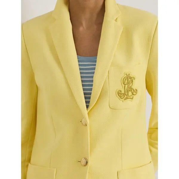 Ralph Lauren Classic Slim-fit Cotton Blazer With Embroidered Emblem - Yellow