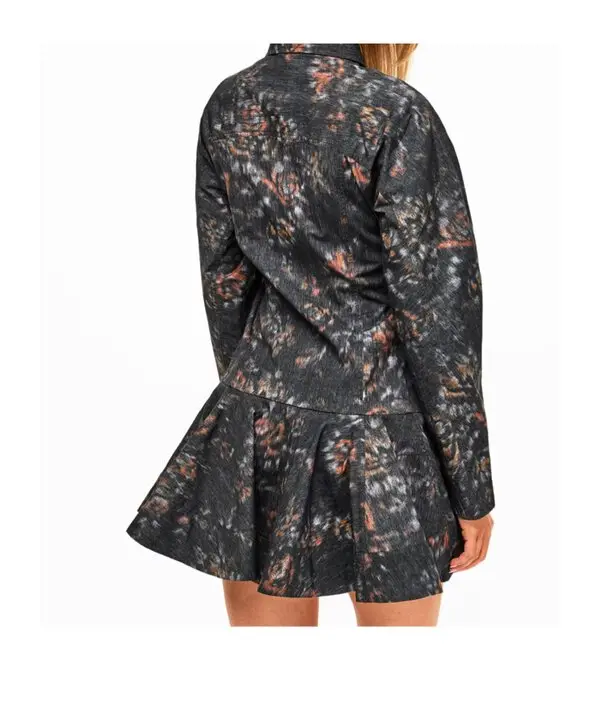 GANNI Printed Mini Dress With Lace Hem