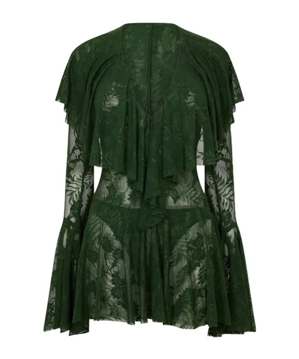 Norma Kamali V-neck Lace Mini Dress - Green