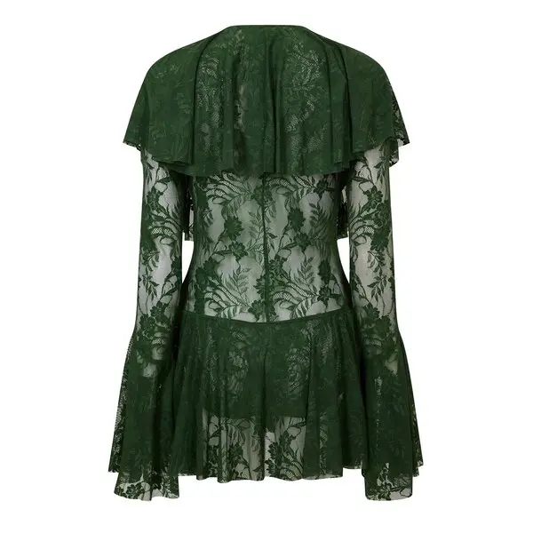 Norma Kamali V-neck Lace Mini Dress - Green
