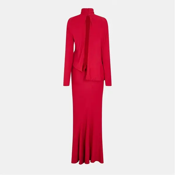 Magda Butrym Long Sleeve Draped Maxi Dress With Floral Neckline And Open Back
