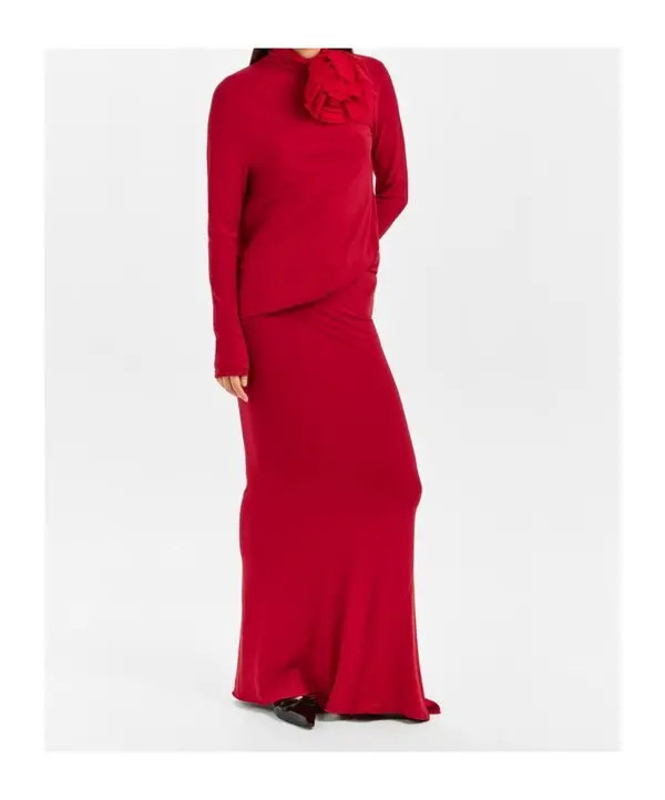 Magda Butrym Long Sleeve Draped Maxi Dress With Floral Neckline And Open Back